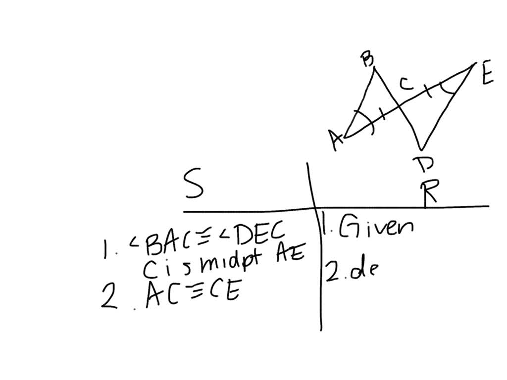 SOLVED: Try It: a. Given: ZBAC = LDEC, C is the midpoint of AE. Prove: AABC = AEDC.