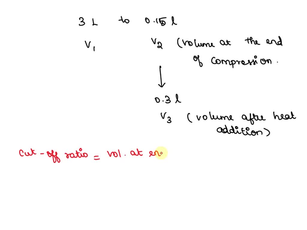 An ideal Diesel cycle is compressed from 3 L to 0.15 L, and then it ...