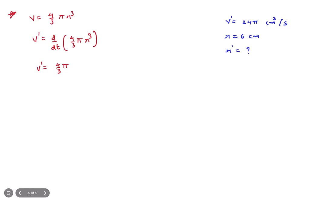 SOLVED: A spherical balloon is increasing in volume at 24Ï€ cm^3/s. How ...