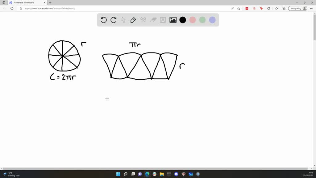 'The picture shows a circle divided into 8 equal wedges which are rearranged. Figure The radius ...