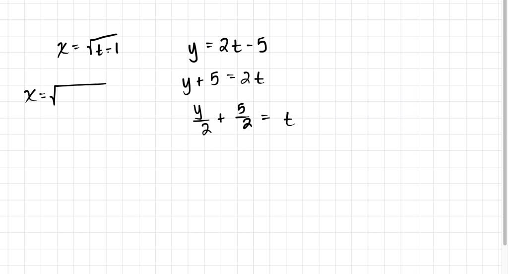 SOLVED: Consider the following parametric equations: x = âˆš(t - 1) and ...