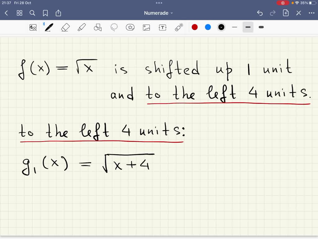 SOLVED: Write a formula for the function g(x) obtained when the graph of f(x) Vx shifted up 1 ...