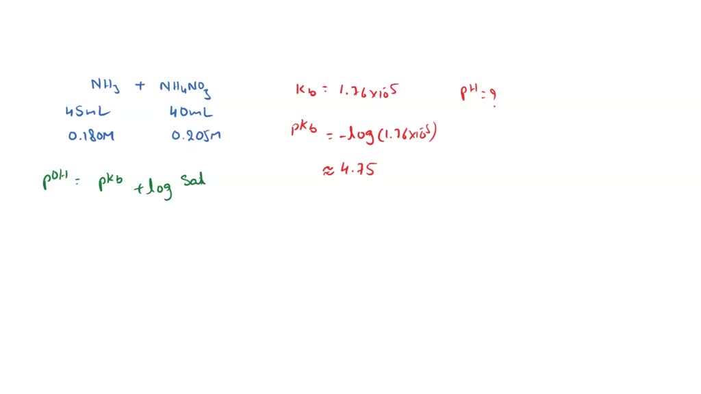 SOLVED: The Kb of ammonia is 1.76 × 10-5. The pH of a buffer prepared by combining 45.0 mL of 0. ...