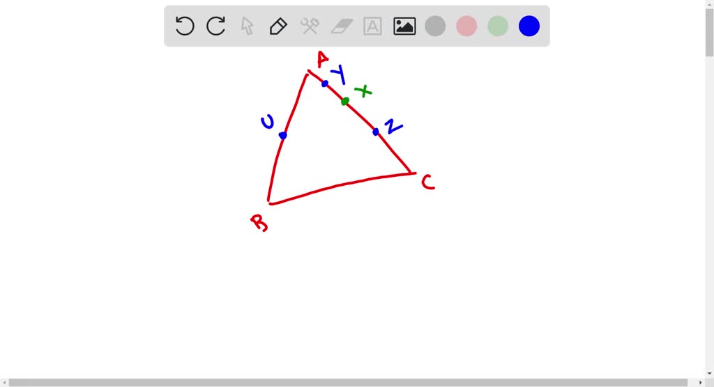 In triangle ABC, X is any point on AC. If Y, Z, U and V are the middle ...