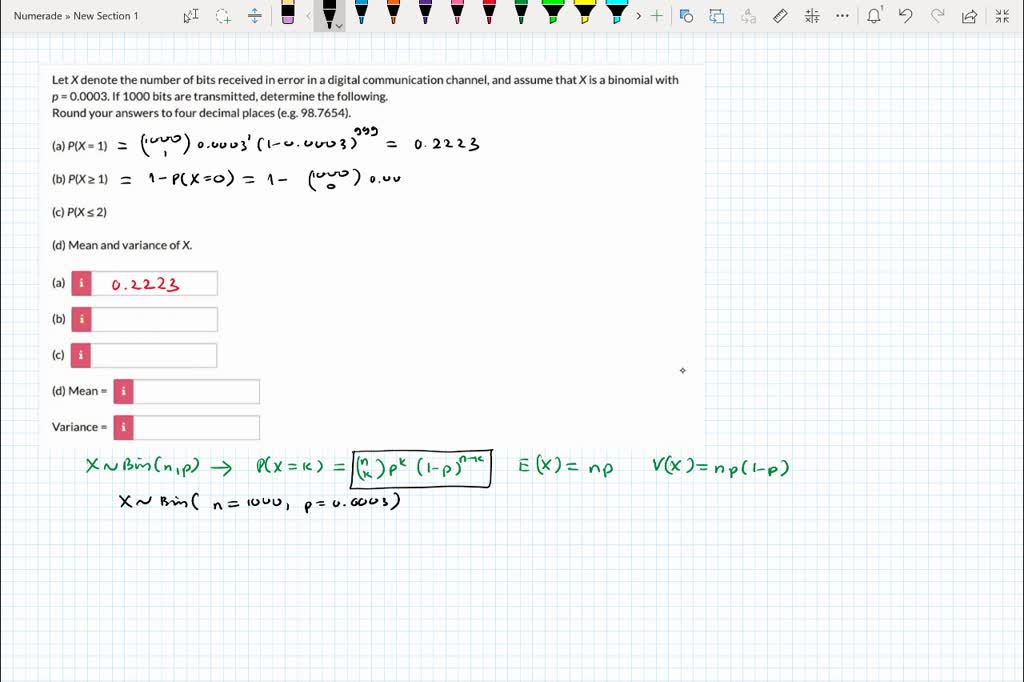 SOLVED: Let Xdenote the number of bits received in error in a digital communication channel, and ...