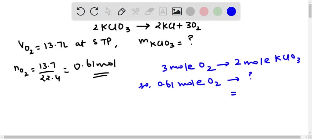SOLVED: Determine the mass of KClO3 that decomposes when 13.7 L of oxygen is produced at STP ...