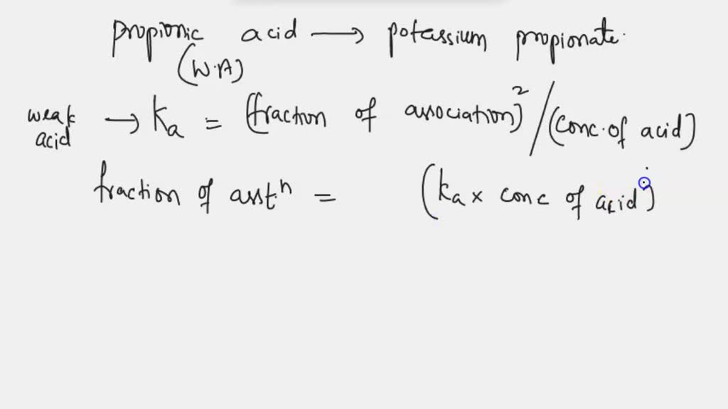 What is the fraction of association (a) for each potassium propionate ...