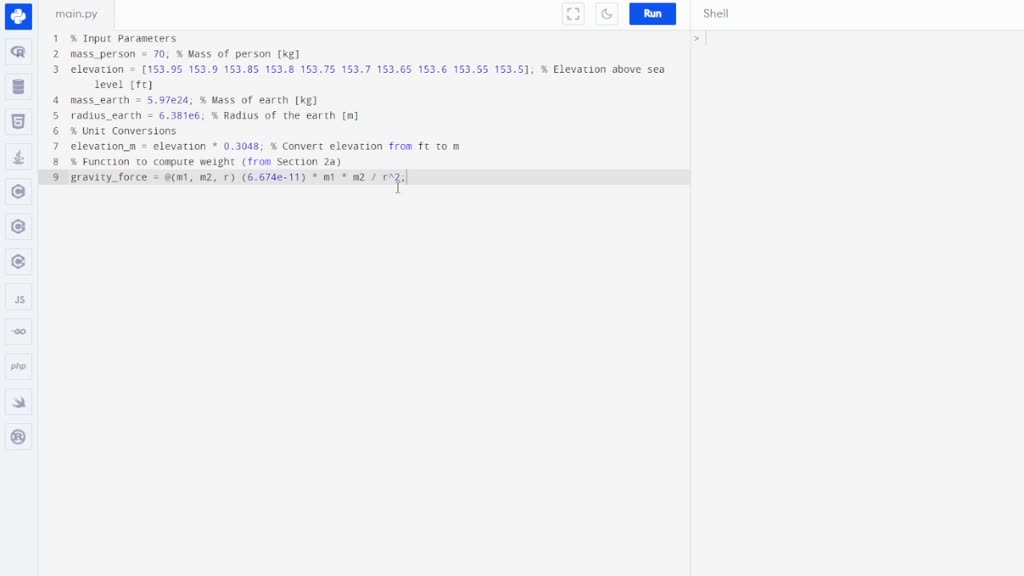 Solved Matlab Section 2b Force Of Gravity Script Write A Script That Will Plot The Weight Of A