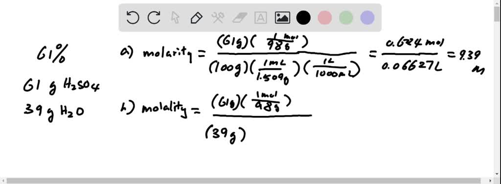 SOLVED: An aqueous solution of sulfuric acid (H2SO4) contains 61.00% sulfuric acid by mass. Its ...