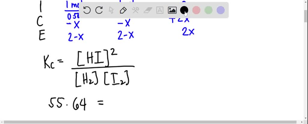 SOLVED: The equilibrium constant for the reaction H2 + I2 2HI is 55.64 ...