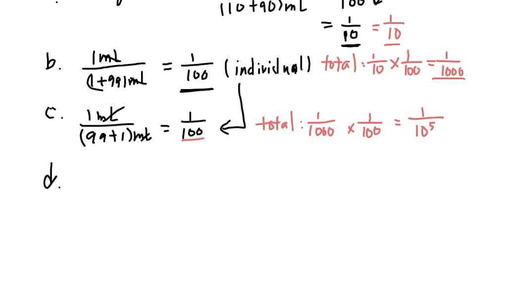 SOLVED: a. If you placed 10g of soil in 90 mL of sterile saline, what is your dilution? b. From ...