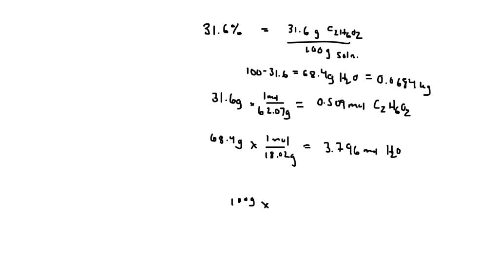 SOLVED: An aqueous antifreeze solution is 31.6% ethylene glycol (C2H6O2) by mass. The density of ...