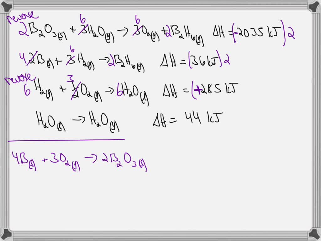 SOLVED: Calculate the enthalpy of the reaction 4B(s) + 3O2(g) â†’ 2B2O3(s) given the following ...