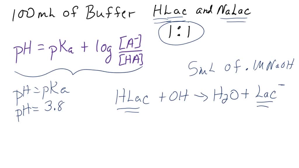 SOLVED: 100 mL of a buffer, 1:1 in lactic acid and sodium lactate is ...