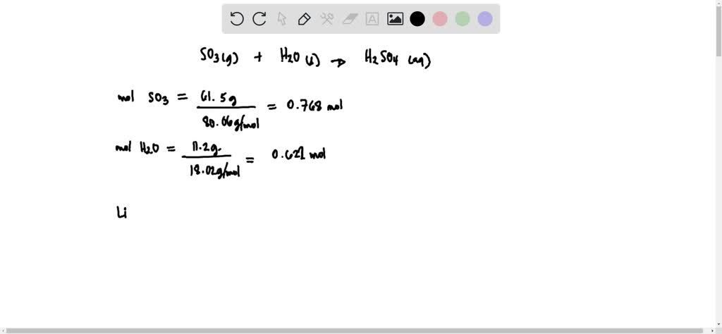 SOLVED: SO3 (g) + H2O (l) à H2SO4 (aq) A chemist allows 61.5 g of SO3 ...