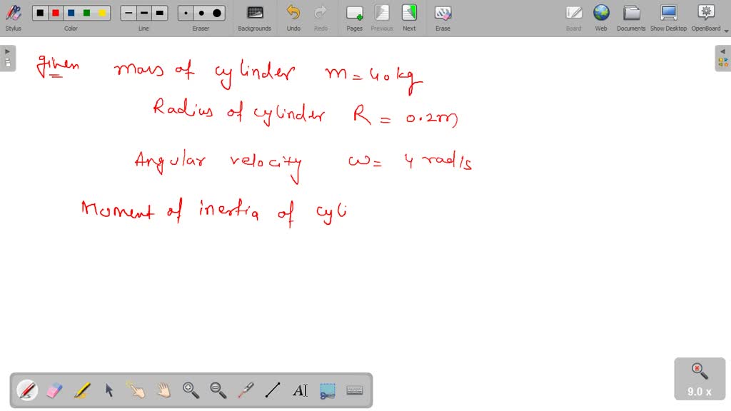 SOLVED: 2. A 40-kg cylinder pulley with a radius of 0.2 m rotates at a ...