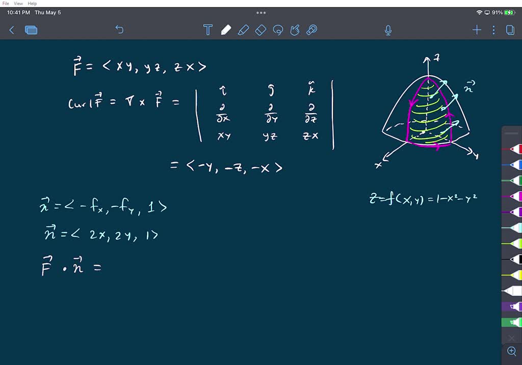SOLVED: 9. F(x, y, z) = xyi + yzj + zxk. C is the boundary of the part ...