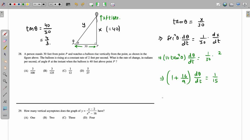 SOLVED: 30 28. A person stands 30 feet from point P and watches a ...