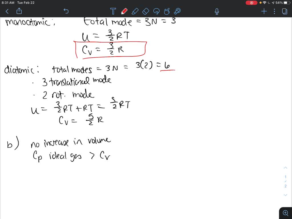 SOLVED: a) The constant volume heat capacity of an ideal monatomic gas ...