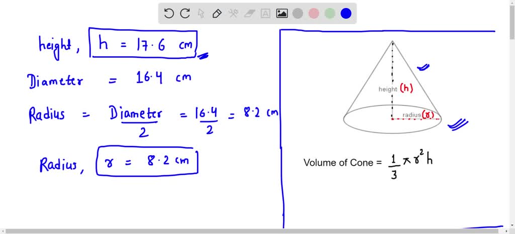 SOLVED: Find the volume of a right circular cone that has a height of ...