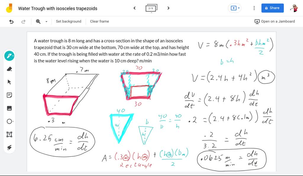 SOLVED: A water trough is 7 m long and has a cross-section in the shape of an isosceles ...