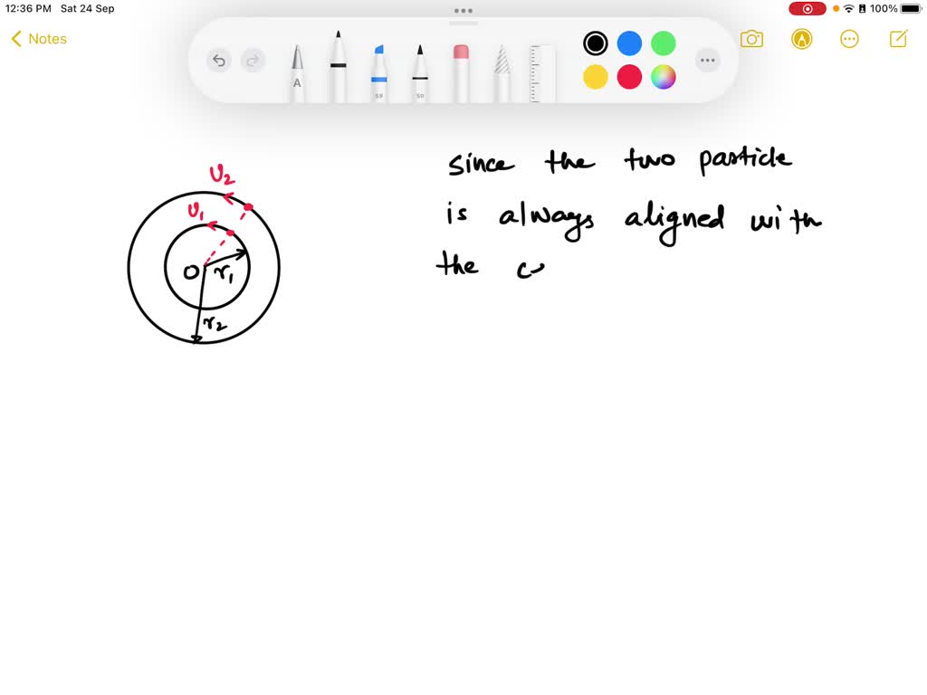 SOLVED: Two particles move in concentric circles of radii r1 and r2 such that they maintain a ...