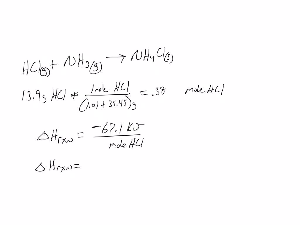 SOLVED: The reaction of hydrogen chloride(g) with ammonia(g) to form ammonium chloride(s ...