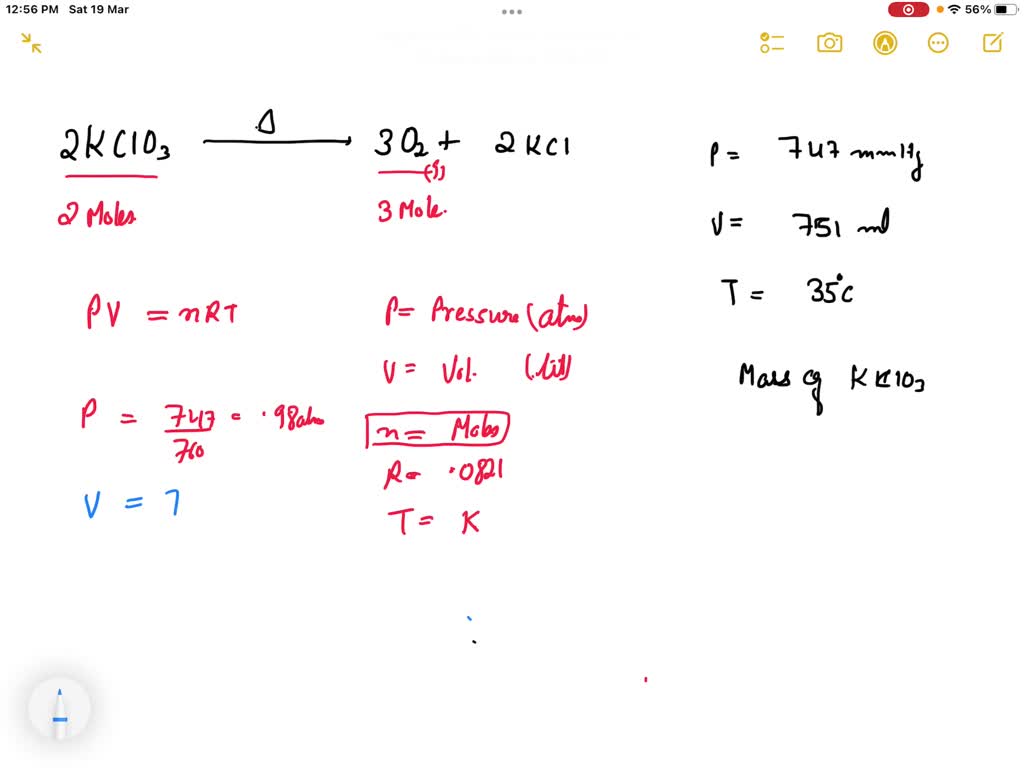 SOLVED: A sample of solid potassium chlorate was heated and decomposed ...