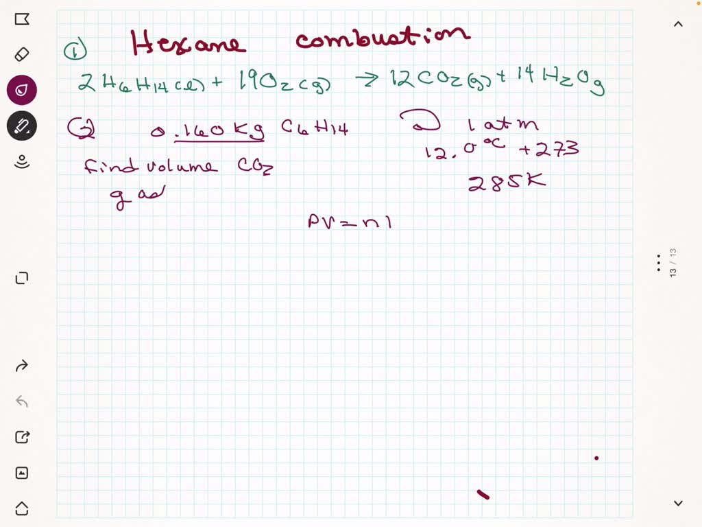 SOLVED: Combustion of hydrocarbons such as hexane (C6H14) produces ...