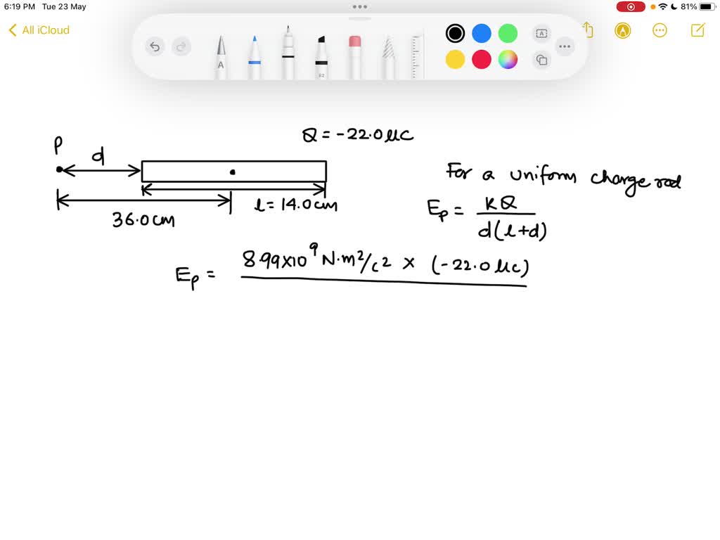 SOLVED: A rod 16.0 cm long is uniformly charged and has a total charge ...