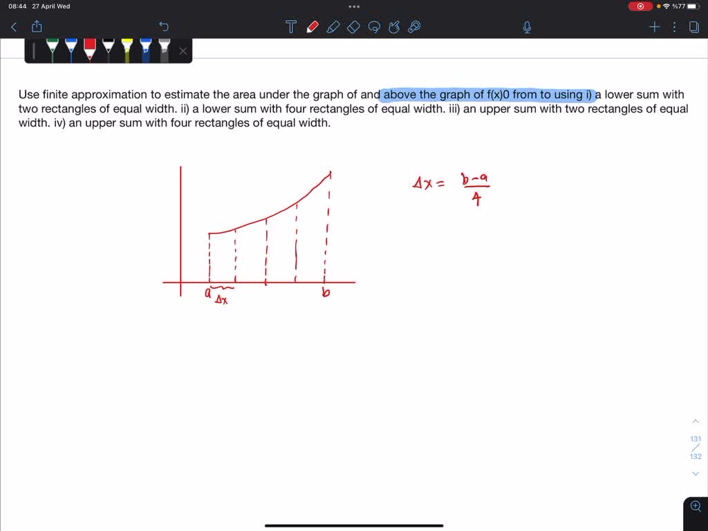 SOLVED: Use finite approximation to estimate the area under the graph of and above the graph of ...