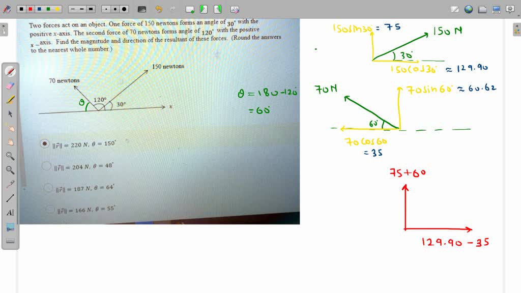 SOLVED: 'A particle; of weight W newtons, is held in equilibrium by two forces of magnitudes 20 ...