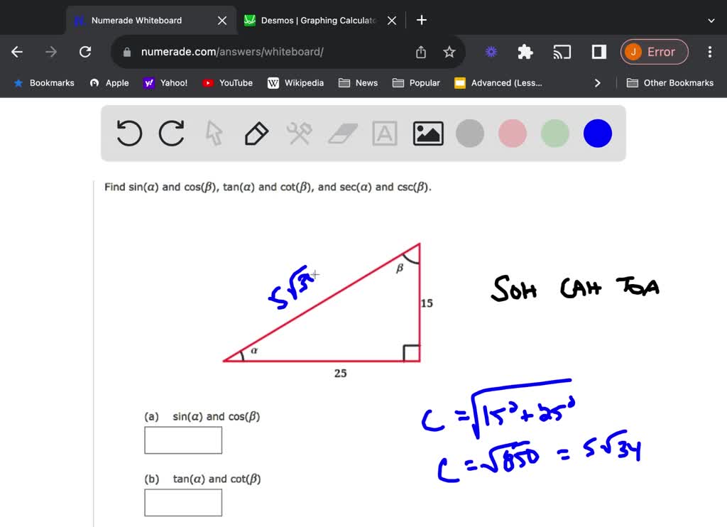 SOLVED: Texts: Find sin and cos, tan and cot, and sec and csc. 15 25 asin and cos (b) tan and ...