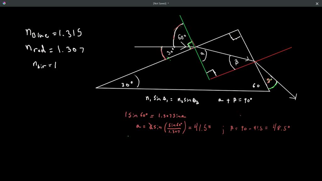 SOLVED: 1) Light refracts through triangular glass prism as shown in ...