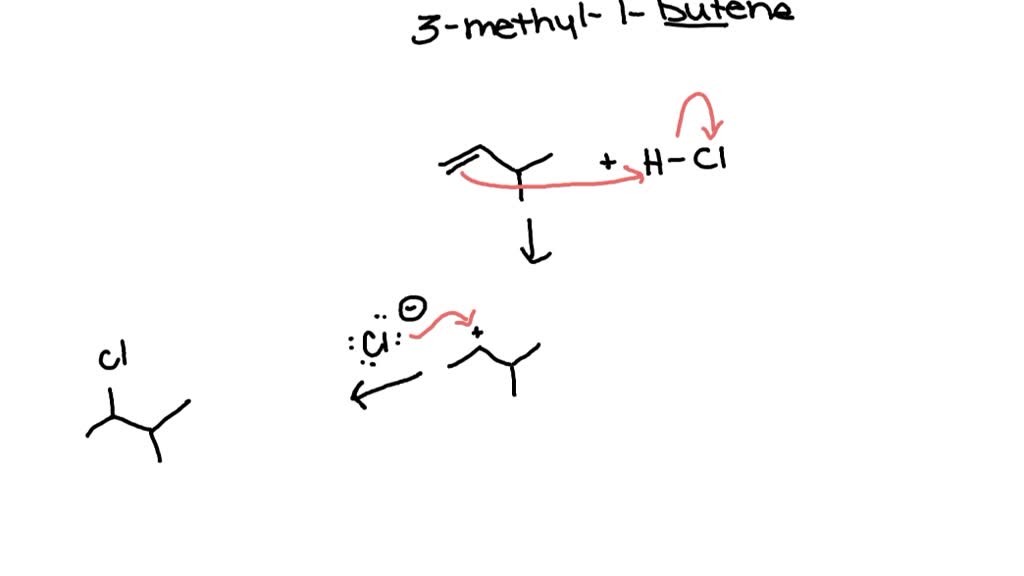 SOLVED: Electrophilic addition of 3-methyl-1-butene with HCI produces two (2) products. Draw the ...