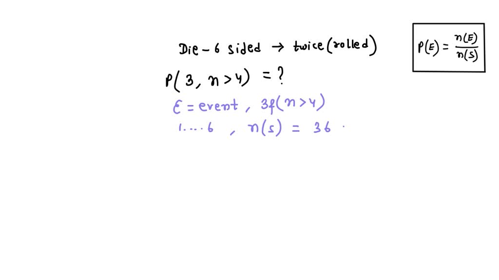 SOLVED: You roll a fair six-sided die twice. Find the probability of rolling a 3 the first time ...