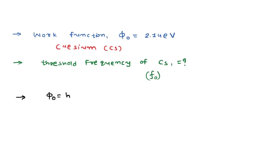 The work function of caesium is 2.14 eV. Find (a) the threshold ...
