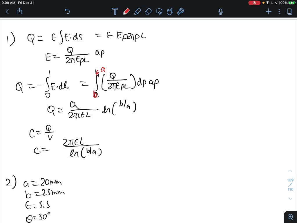 Find the capacitance per unit length of the coaxial line shown in the ...