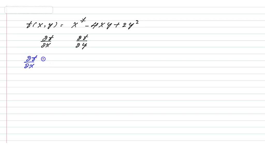 SOLVED: df df Find for the following: dx dy (a) flx, Y) = 6xy df ax df dy (b) f(x, Y) = 6e*y df ...