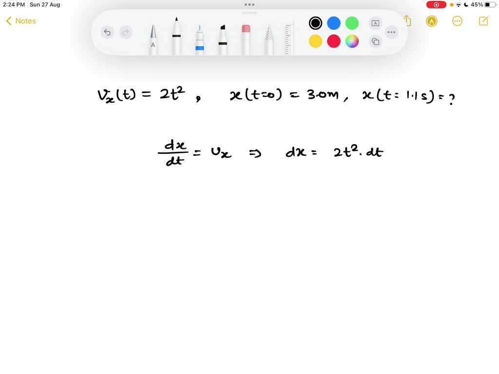 SOLVED: A particle moving along the x-axis has its velocity described by the function vx =2t^2m ...