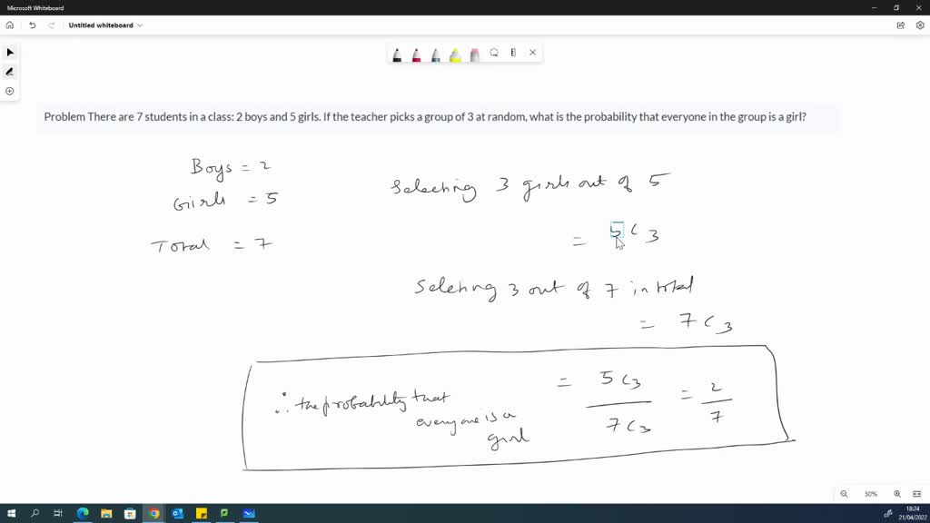 SOLVED: Problem There are 7 students in a class: 2 boys and 5 girls. If ...