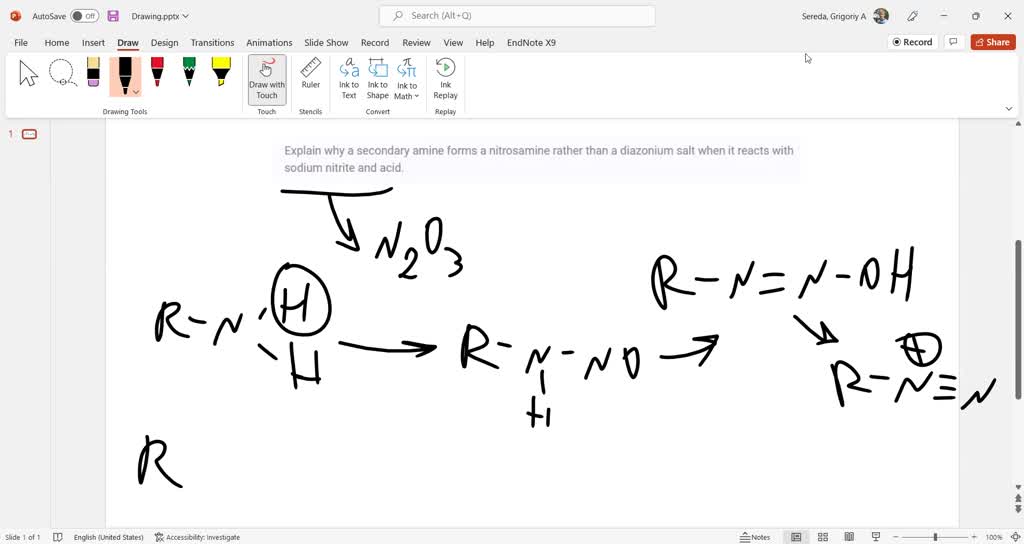 SOLVED: Explain why a secondary amine forms a nitrosamine rather than a diazonium salt when it ...