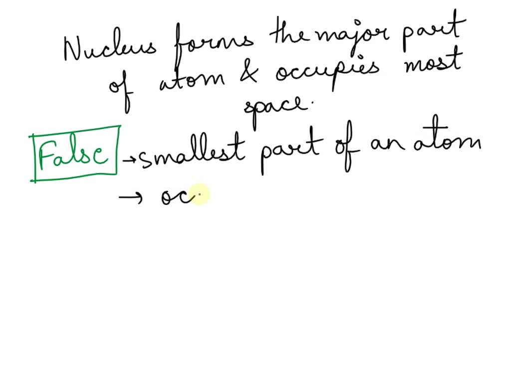 True or false:The nucleus is the largest part of the atom and takes up ...