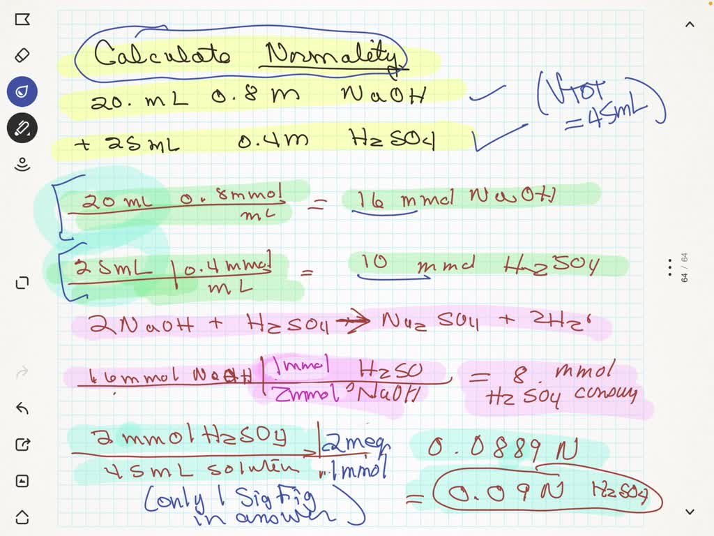 SOLVED: Calculate the resulting normality of a solution prepared by mixing 20 ml of 0.8 M NaOH ...