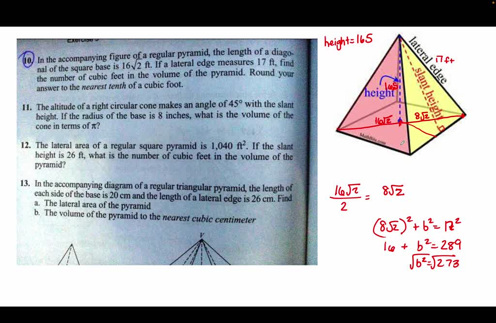 SOLVED: The altitude of the pyramid is 24.0 ft. Knowing that the center ...