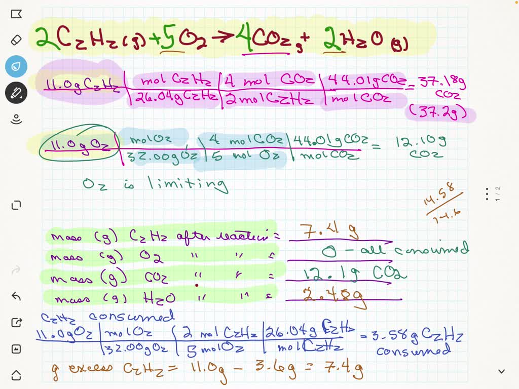 SOLVED: When a mixture of 11.0 g of acetylene (C2H2) and 11.0 g of ...