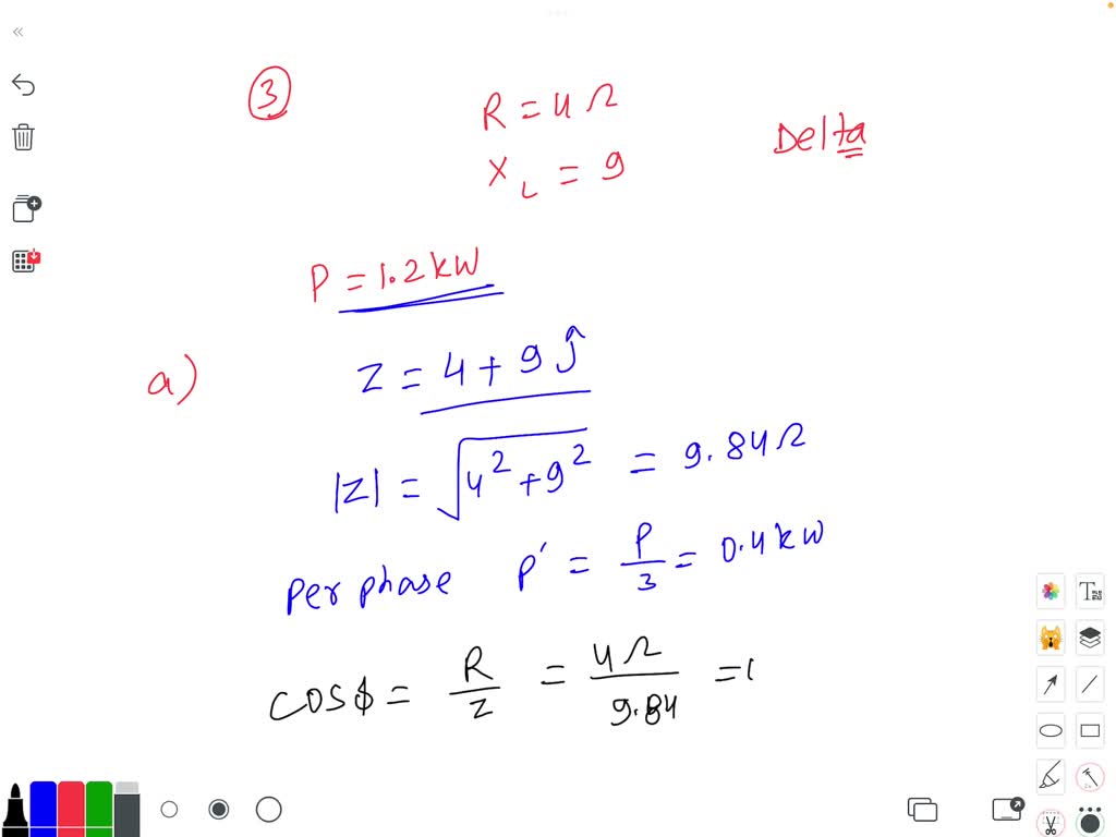 Three inductive load, each of resistance 4ohm reactance of 9 are connected in delta. When ...