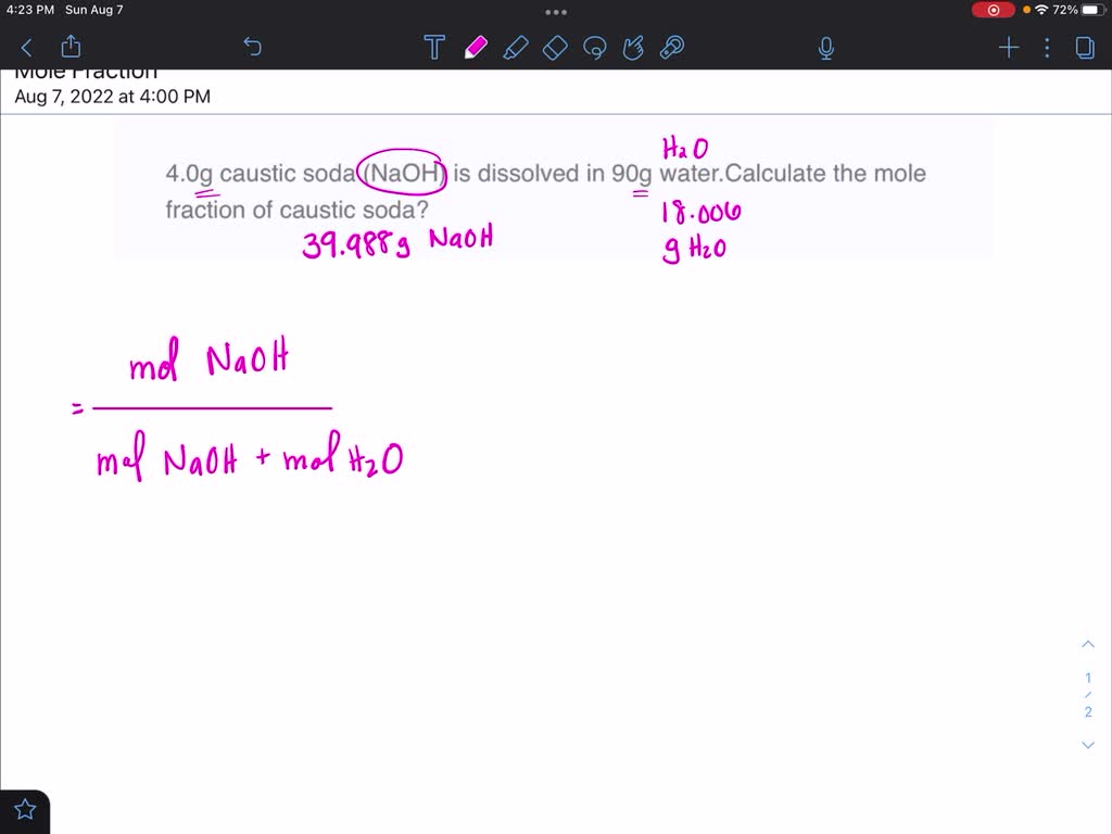 SOLVED: 4.0g of caustic soda (NaOH) is dissolved in 90g of water ...