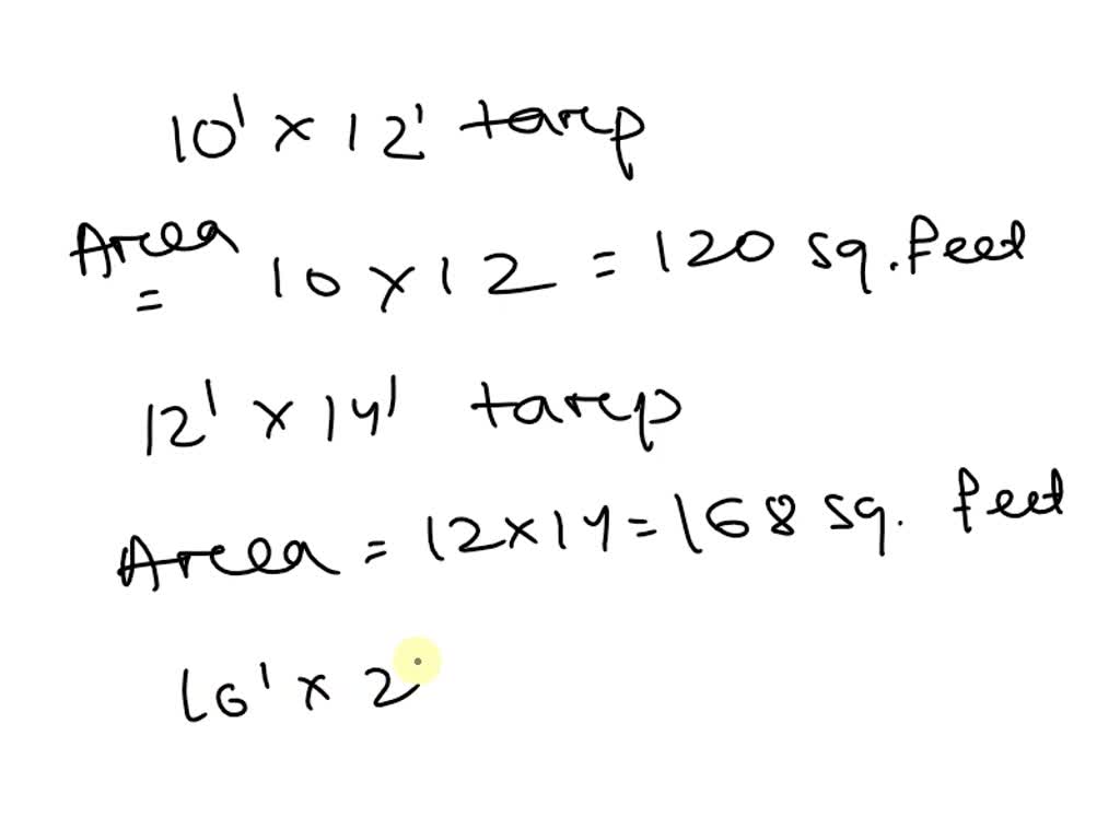SOLVED: Consider the price list for rectangular tarps of different ...