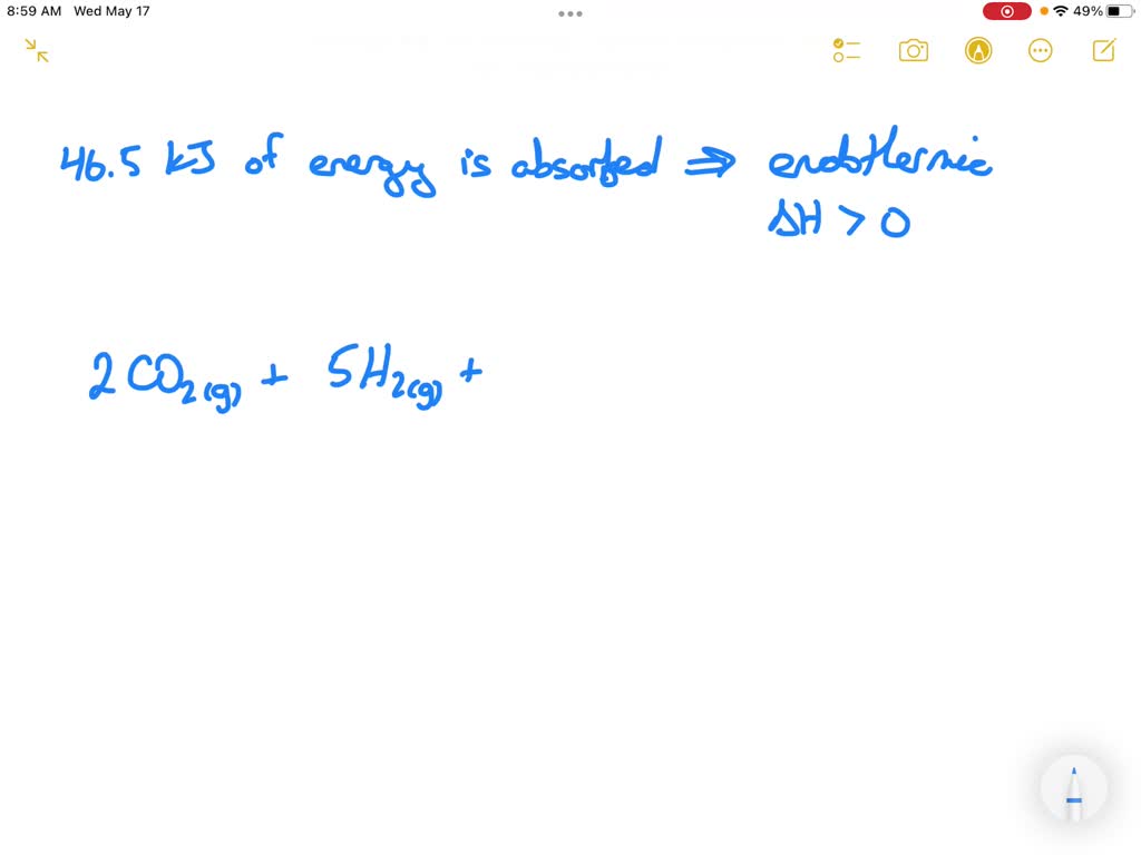 SOLVED: When 2 moles of CO2(g) react with H2(g) to form C2H2(g) and H2O ...